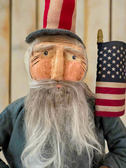 Primitive Early American Hand Sculpted Clay Face Chubby Uncle Sam Sant ...