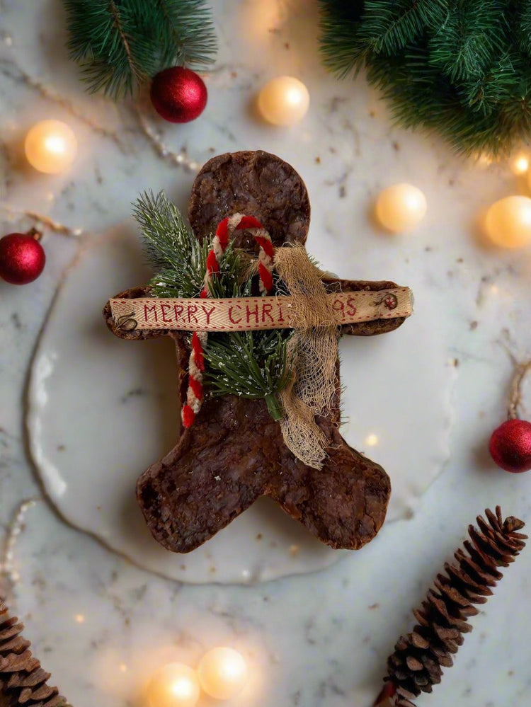 Primitive Handcrafted 6.25" Rustic Merry Christmas Gingerbread Man w ...