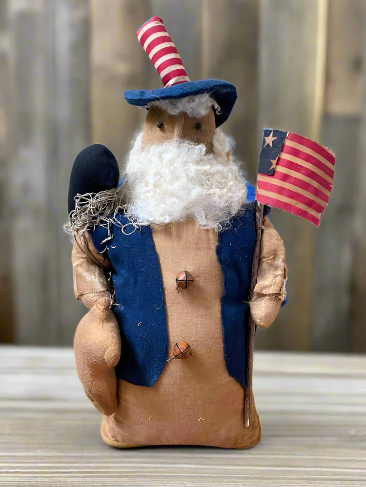 Primitive Handcrafted Patriotic Americana Uncle Sam Doll w/ Flag/Star ...