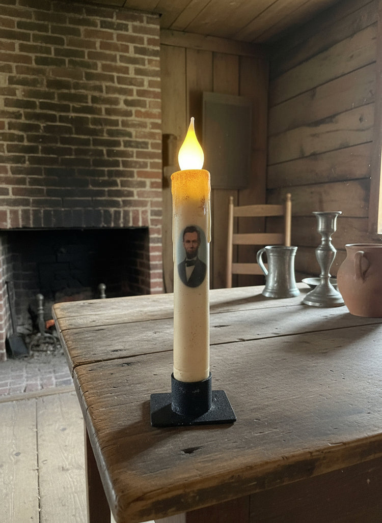 Primitive Handcrafted Colonial President Lincoln 7"H Led Timer Taper C ...