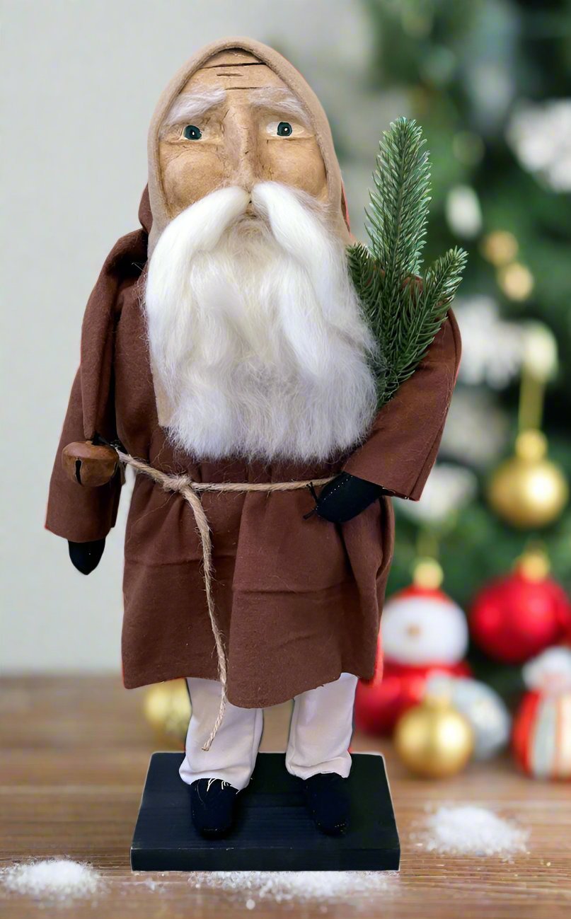 Primitive Christmas Hand Sculpted Clay Face Santa Brown Doll 19" – The ...