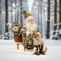 Ragon House 13” Vintage Looking Santa on Sled w/ Olive Green Coat and ...
