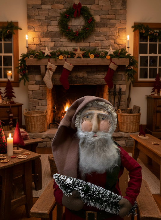 Christmas Handcrafted by Michelle Hand Sculpted Clay Face Santa w/Chri ...