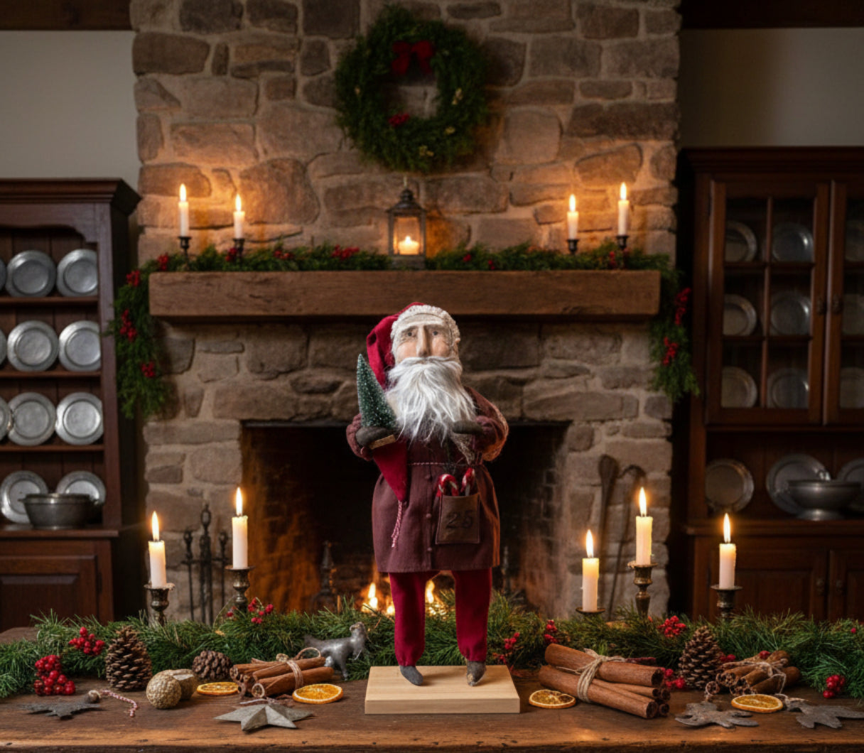 Handcrafted by Michelle Early American Hand Sculpted Clay Face Santa w ...