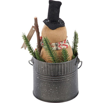 Primitive Country Christmas 9.5” Let it Snow Snowman in Pail with Gree ...
