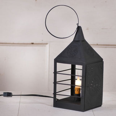 Primitive Punched Tin Farmer's Lantern - 16" Rustic Electric Table Lam ...