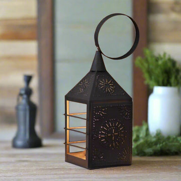 Primitive Punched Tin Farmer's Lantern - 16" Rustic Electric Table Lam ...