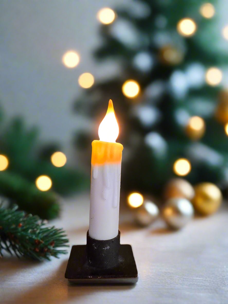 Primitive Handcrafted 4" White Battery Operated LED Timer Taper Candle ...