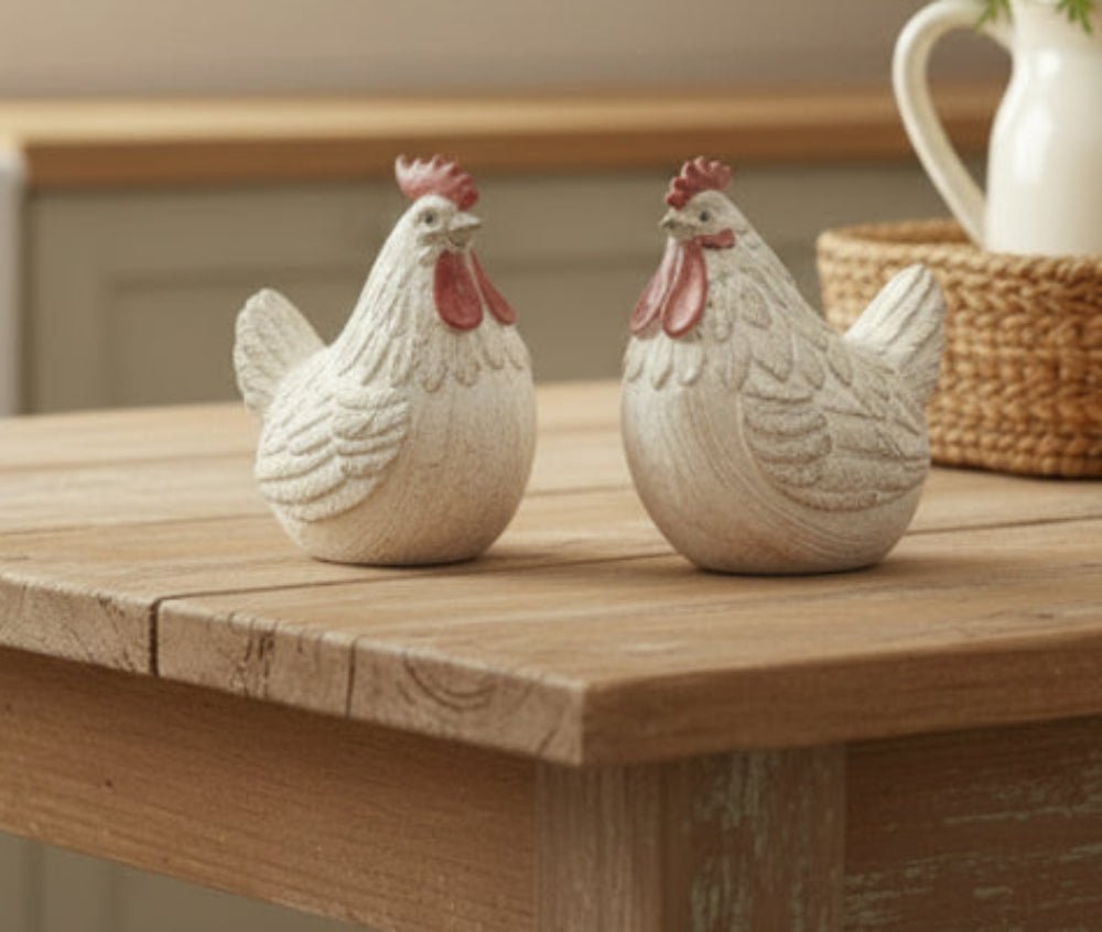 Primitive Farmhouse Small 2 pc Hen & Rooster Figurine Set – The ...