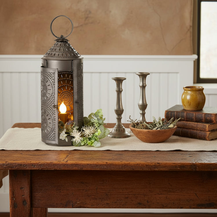 Primitive Country Punch Tin Electric 18-Inch Chimney Lantern Black ...