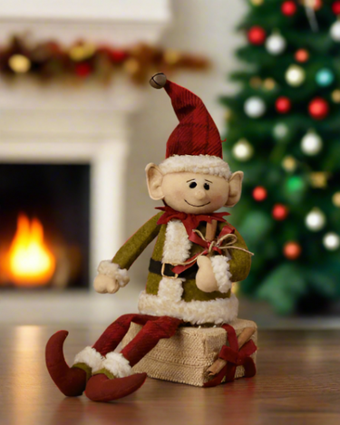 Elf Sitting on Gift Santa Claus Suit Hat Doll Christmas Present – The ...