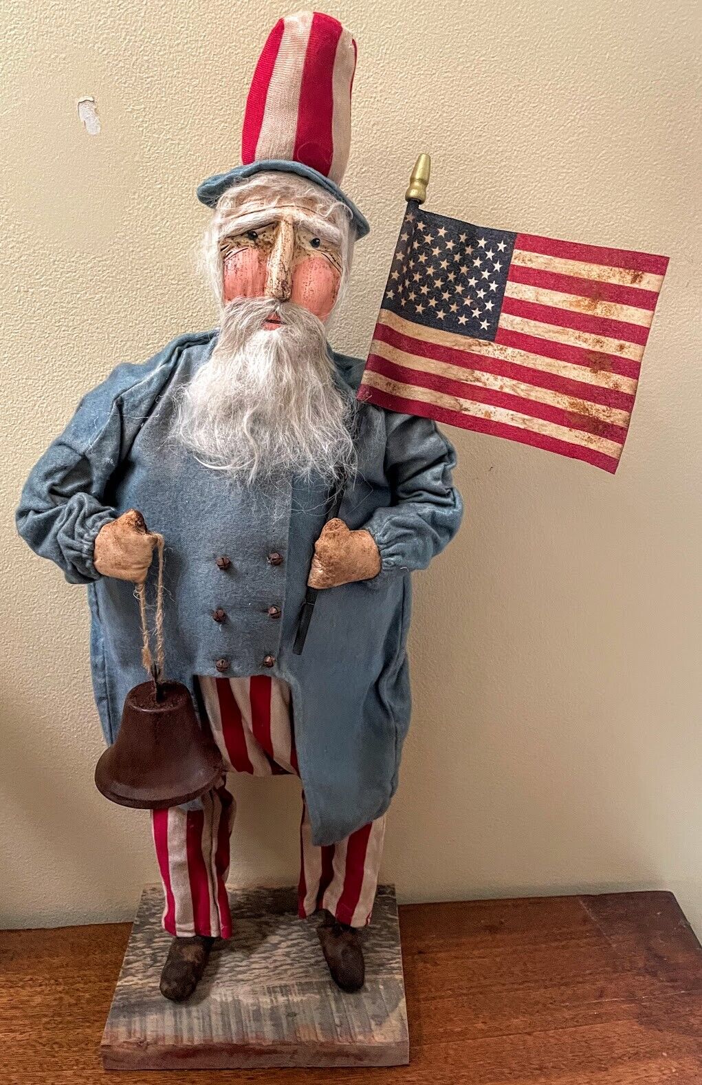Primitive Early American Hand Sculpted Clay Face Chubby Uncle Sam Sant ...