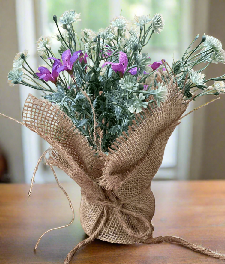 Primitive Farmhouse Spring Pin Cushion Floral Display Burlap Wrapped 8 ...