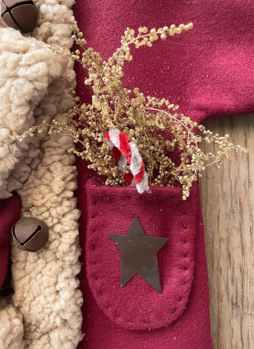 Primitive Handmade Santa Suit Vintage Look Holiday/Christmas 13" Green ...